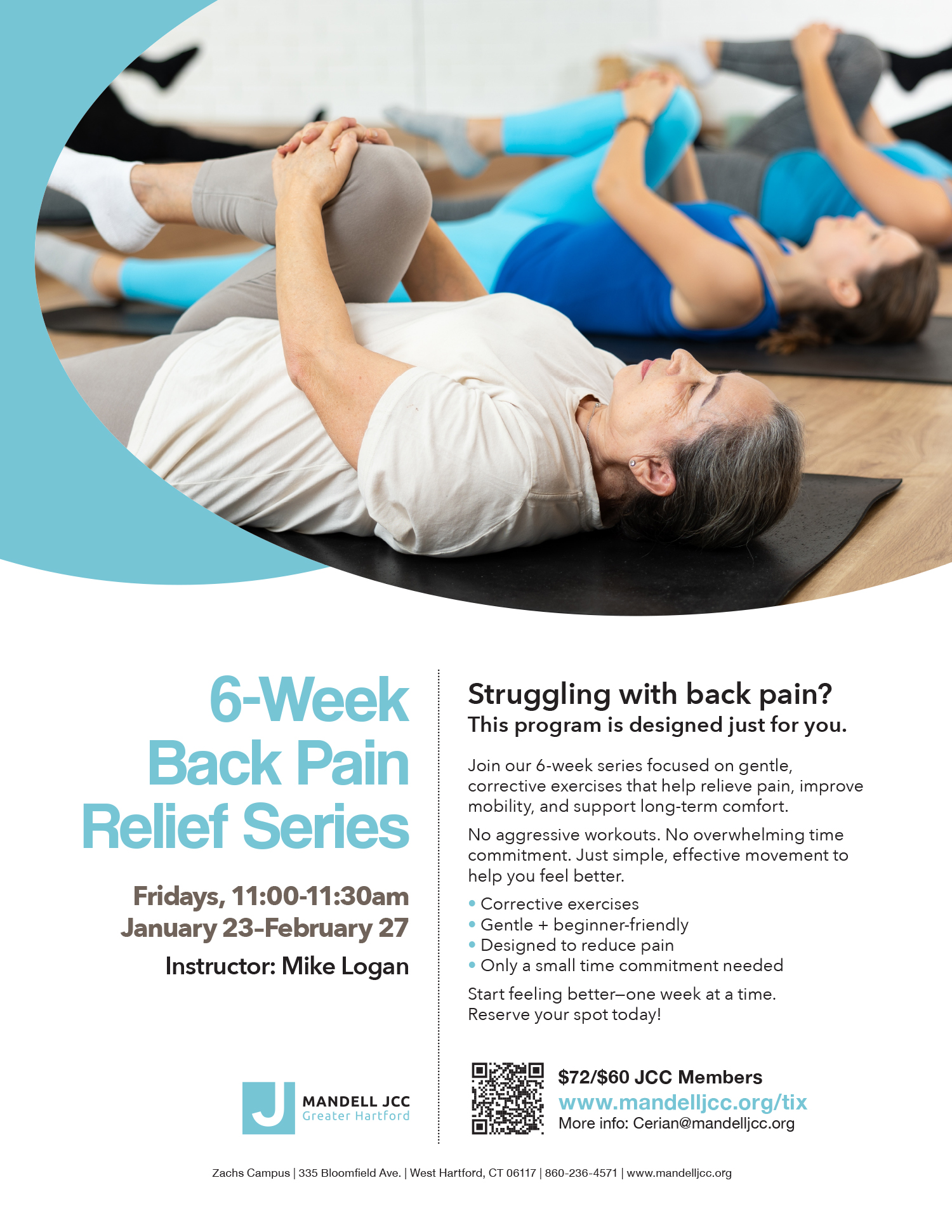 Mandell JCC of Greater Hartford - 6-Week Back Pain Relief Series Begins